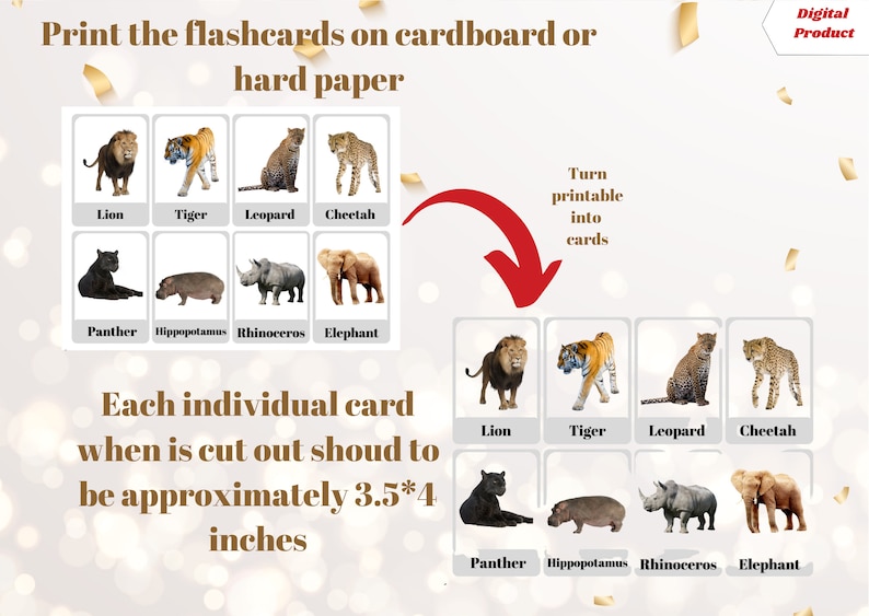 WILD ANIMALS - 40 Printable Flashcards -wild Animals Nomenclature ...