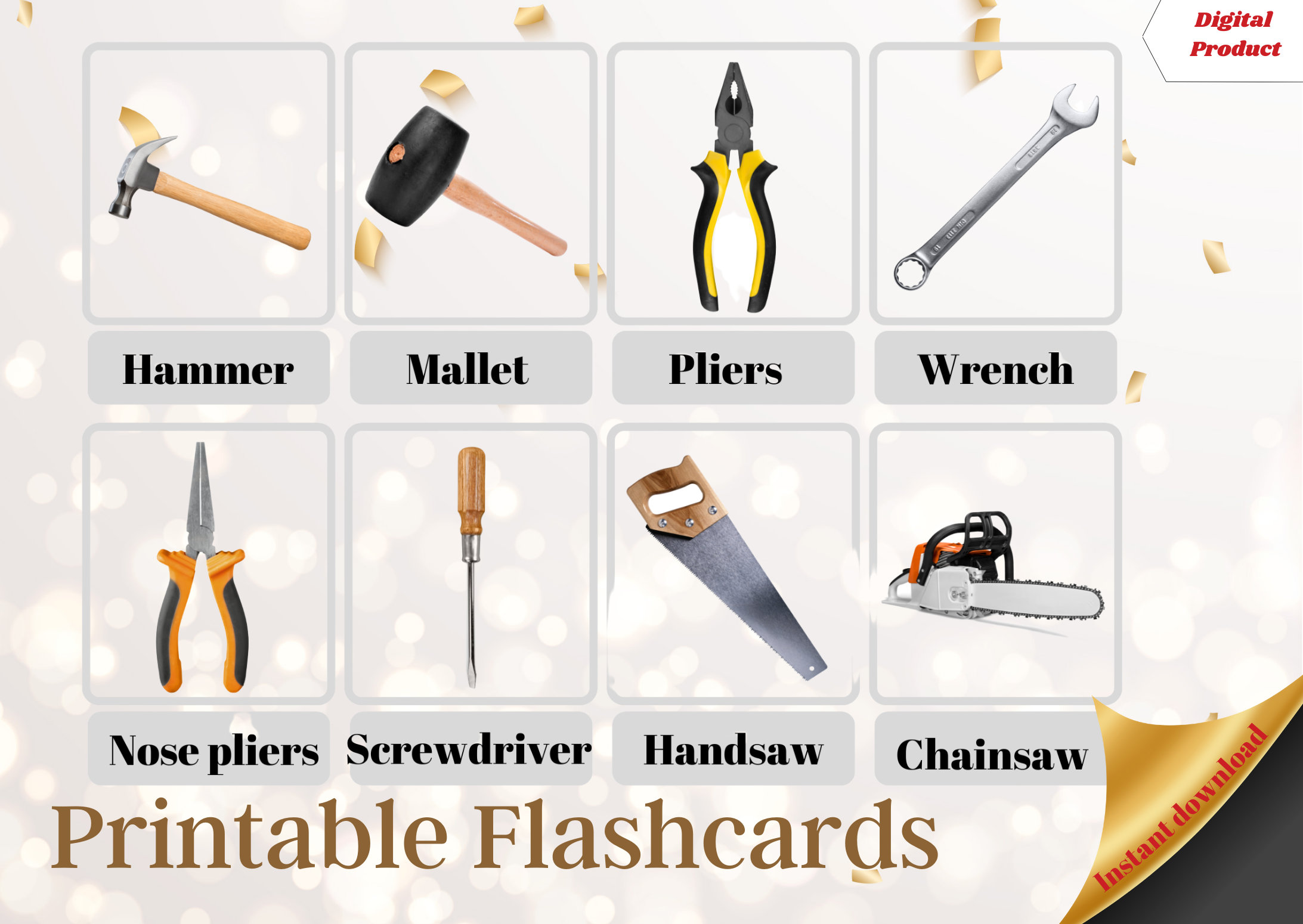 TOOLS FLASHCARDS - 48 Printable Flashcards Tools Nomenclature ...