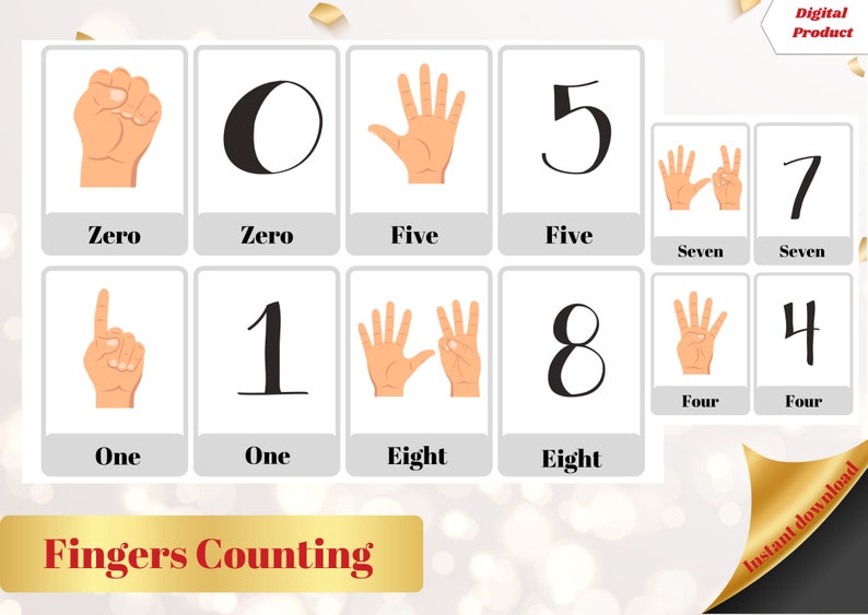 FINGERS COUNTING - 22 Printable Flashcards Numbers Nomenclature ...