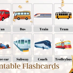 VEHICLES FLASHCARDS - 40 Printable Flashcards - Vehicles Nomenclature ...