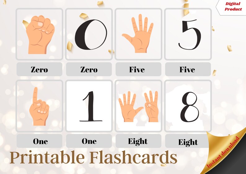 FINGERS COUNTING - 22 Printable Flashcards Numbers Nomenclature ...