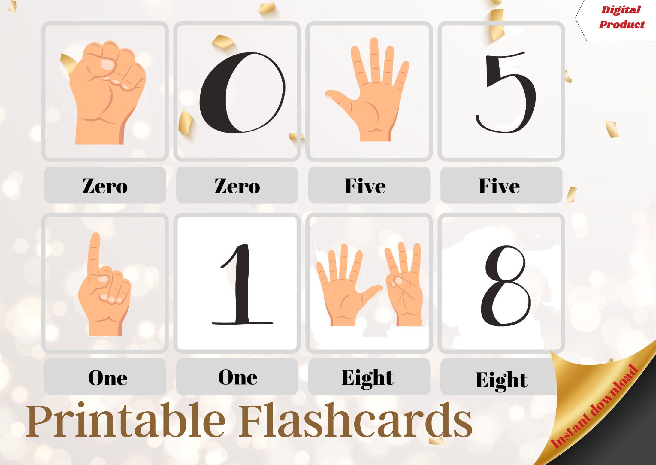 FINGERS COUNTING - 22 Printable Flashcards Numbers Nomenclature ...