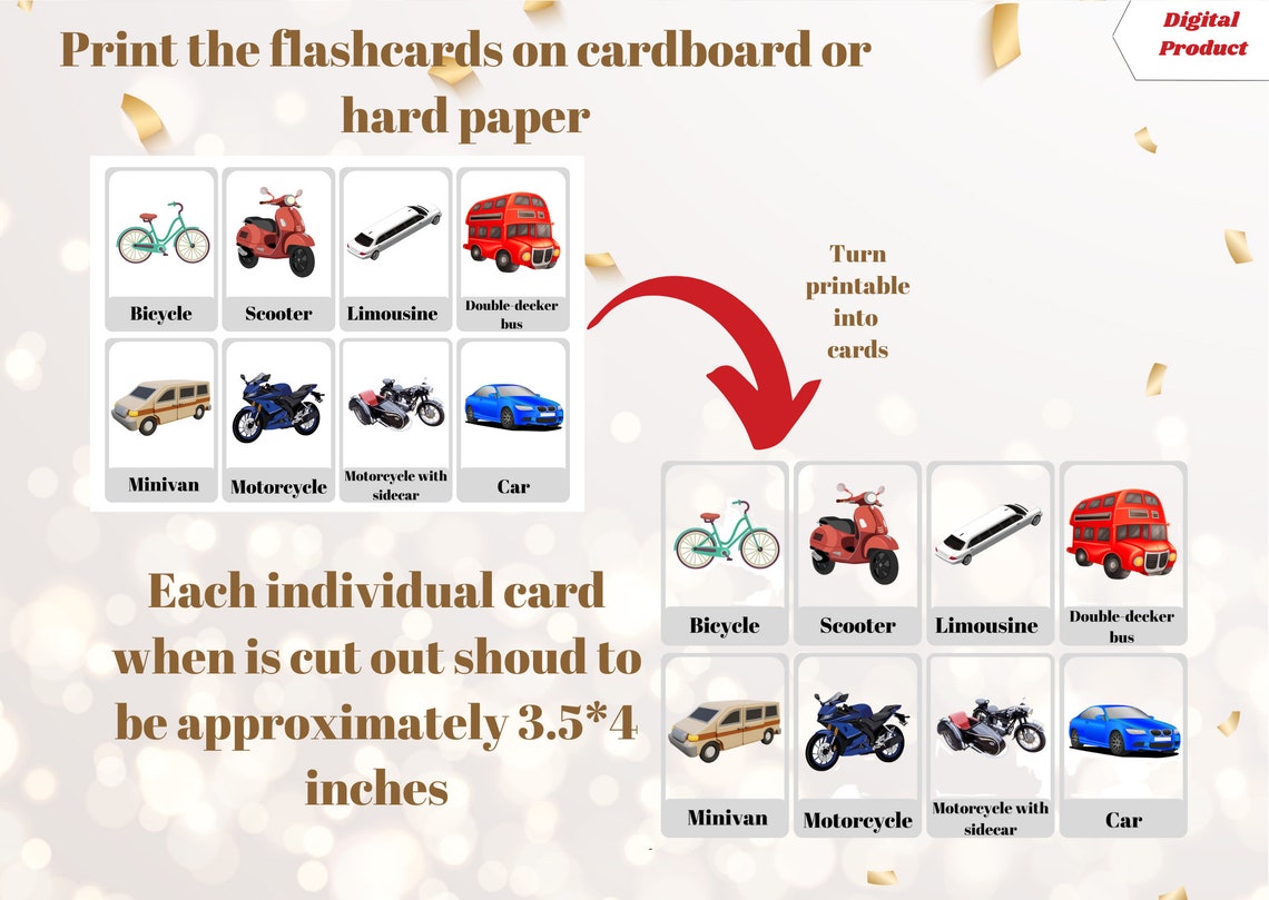 VEHICLES FLASHCARDS - 40 Printable Flashcards - Vehicles Nomenclature ...