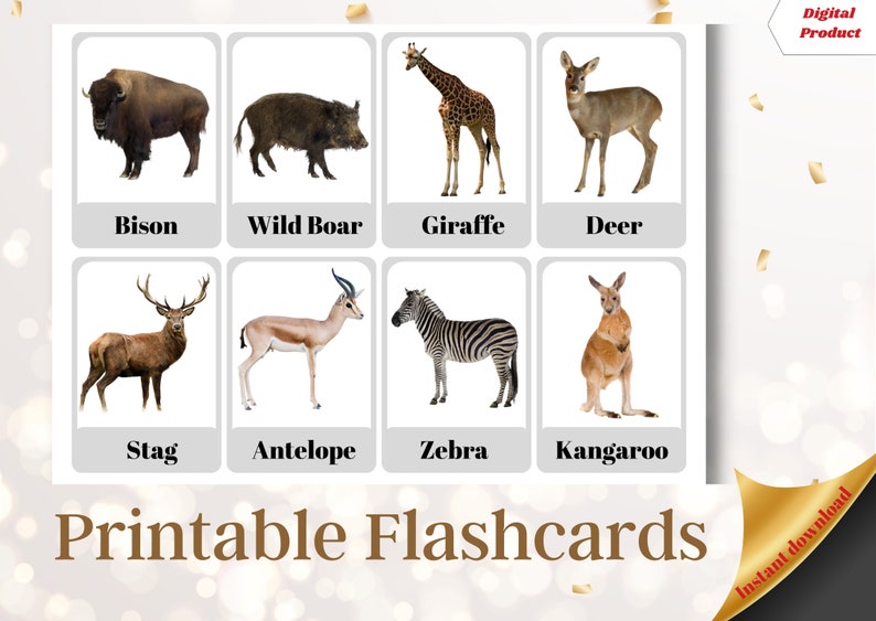 WILD ANIMALS - 40 Printable Flashcards -wild Animals Nomenclature ...