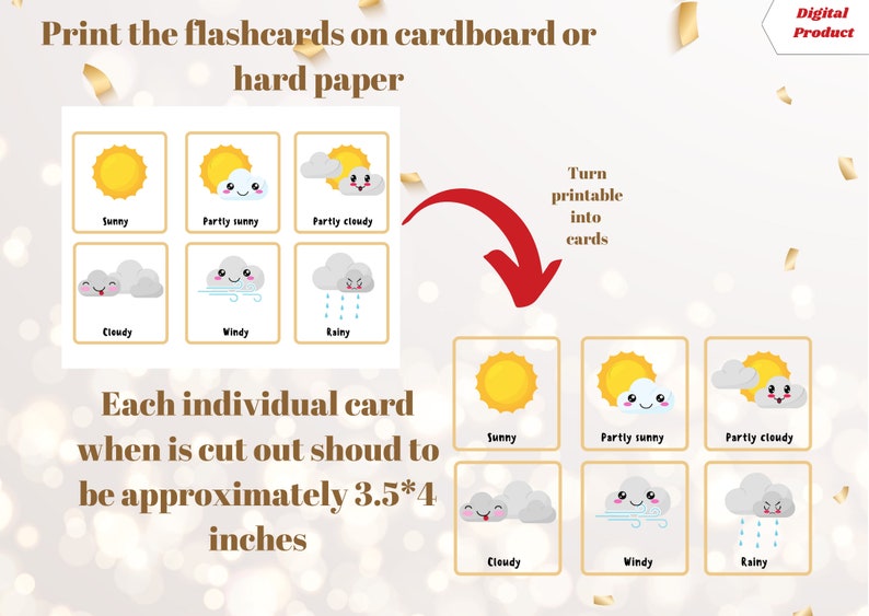WEATHER CARDS | 24 Montessori Flashcards | Digital Printable Flashcards ...
