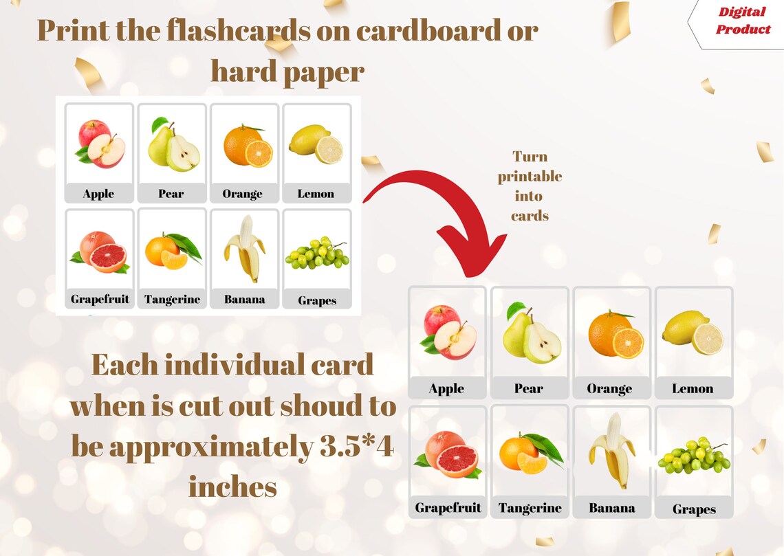 FRUITS - 24 Printable Flashcards - Fruits Nomenclature - Montessori ...