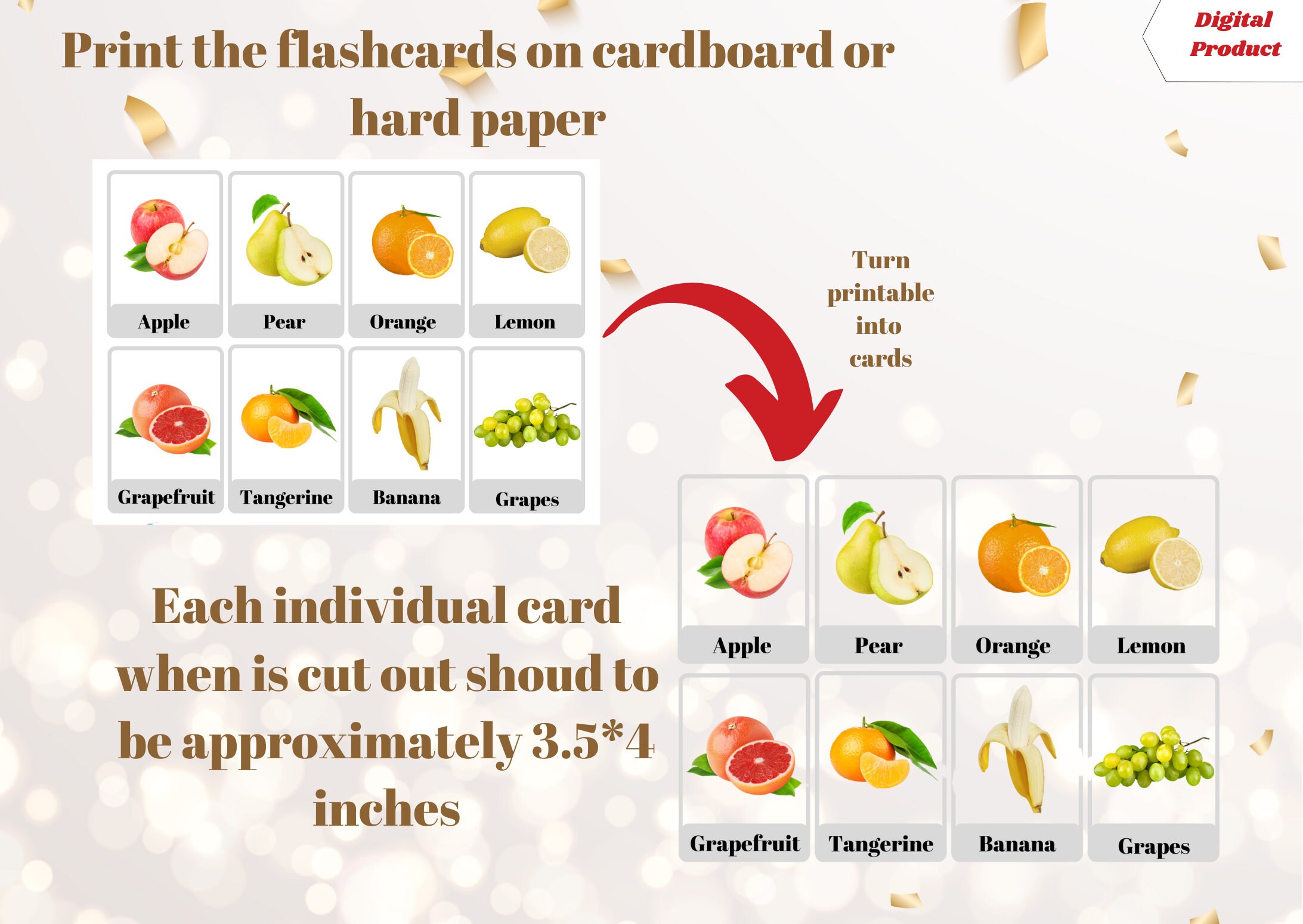 FRUITS - 24 Printable Flashcards - Fruits Nomenclature - Montessori ...