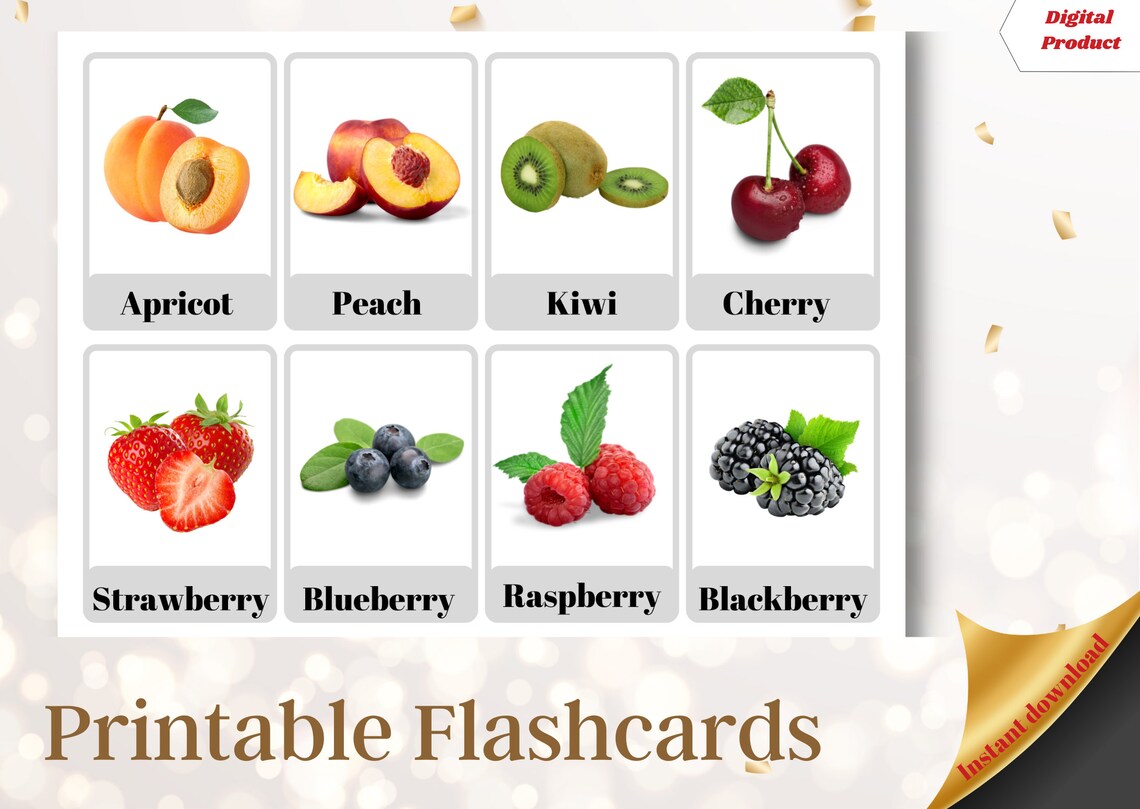 FRUITS - 24 Printable Flashcards - Fruits Nomenclature - Montessori ...
