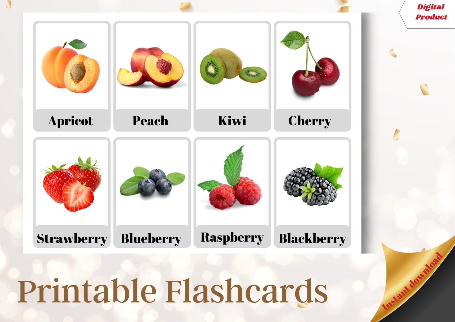 FRUITS - 24 Printable Flashcards - Fruits Nomenclature - Montessori ...