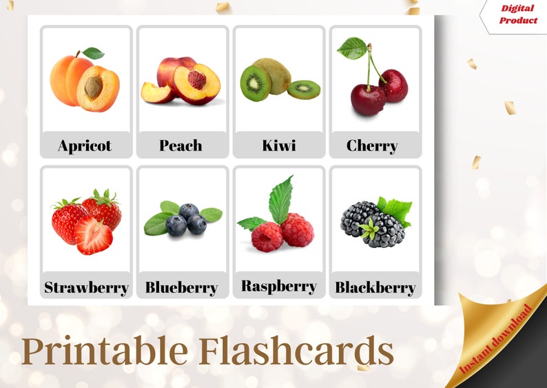 FRUITS - 24 Printable Flashcards - Fruits Nomenclature - Montessori ...
