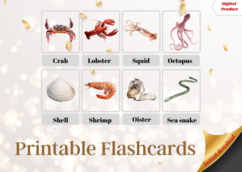 SEALIFE - 32 Printable Flashcards - Ocean Animals Nomenclature ...