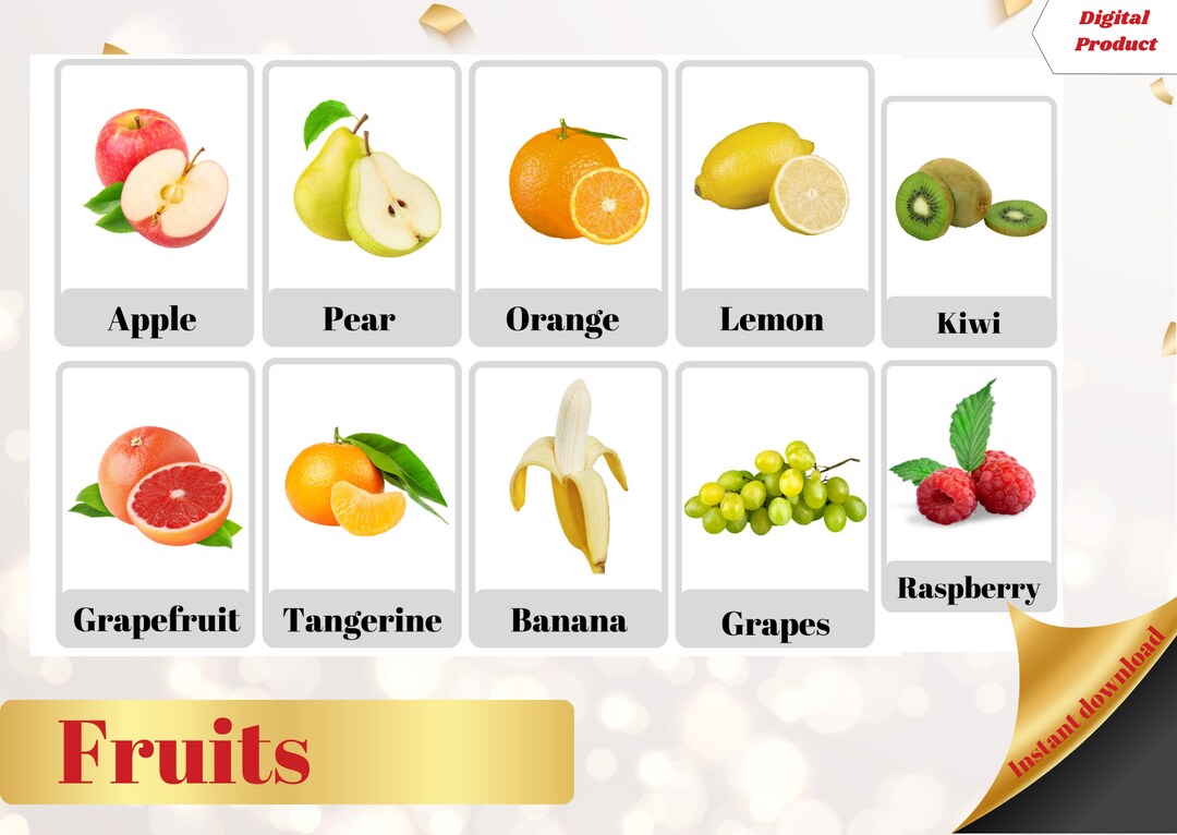 FRUITS - 24 Printable Flashcards - Fruits Nomenclature - Montessori ...