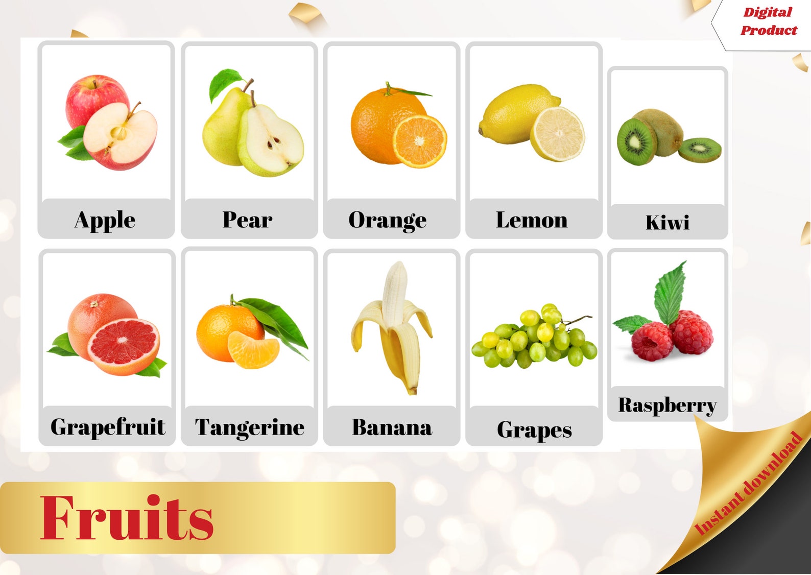 FRUITS - 24 Printable Flashcards - Fruits Nomenclature - Montessori ...