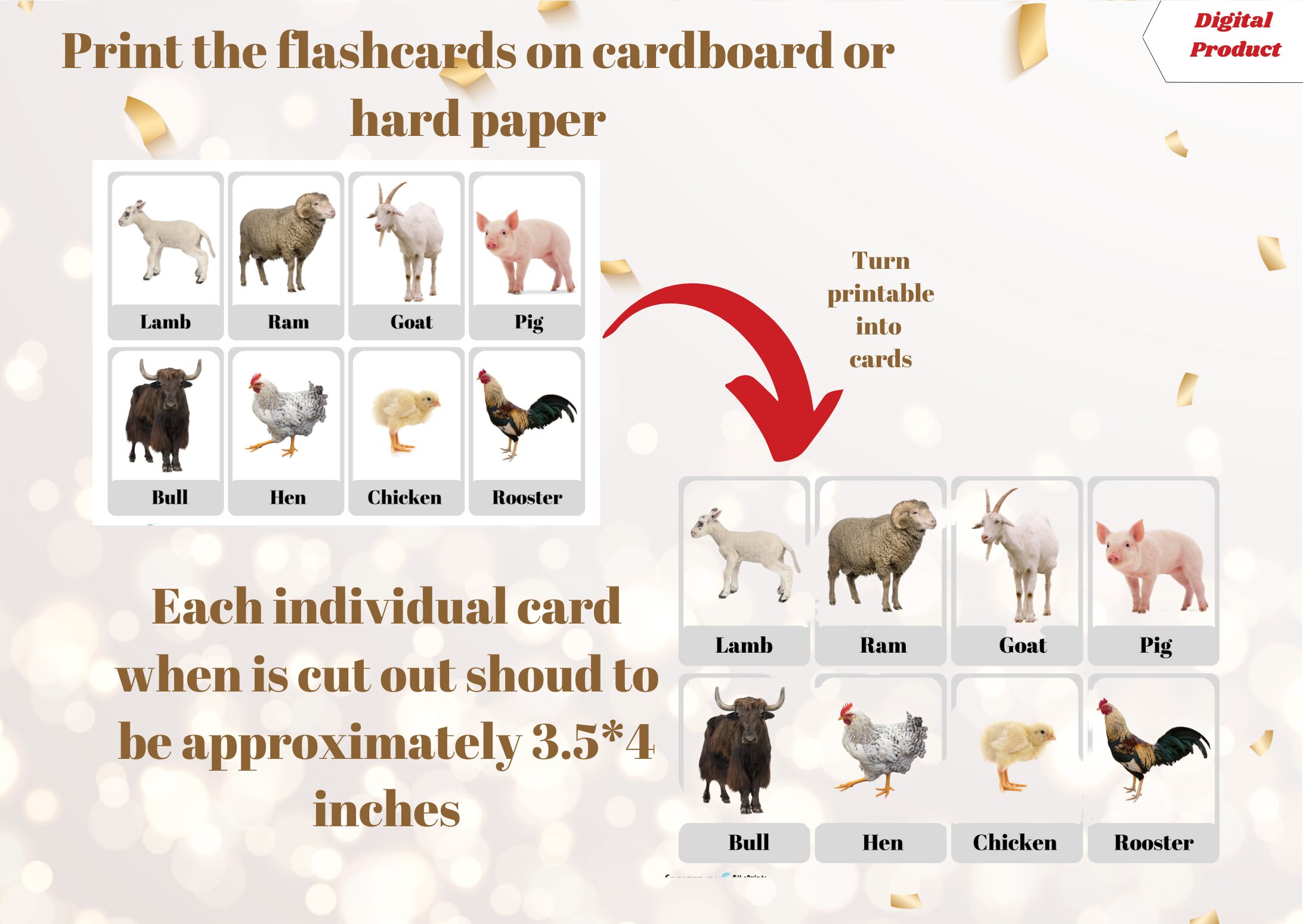 FARM ANIMALS - 24 Printable Flashcards - Farm Animals Nomenclature ...