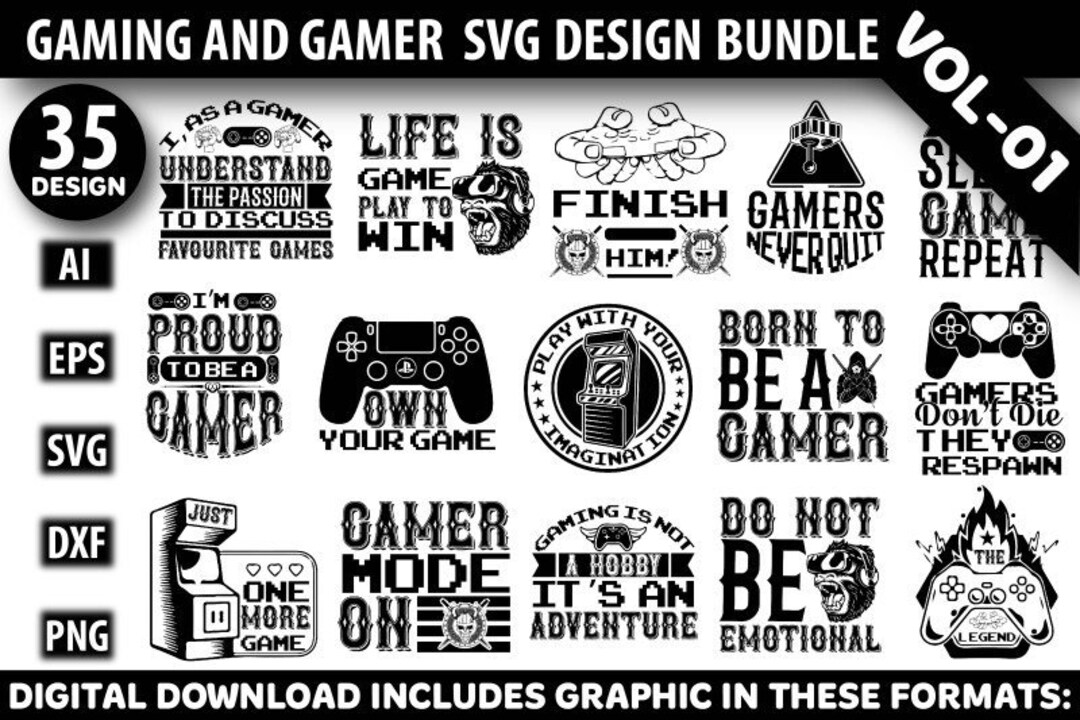 Gaming and Gamer Svg Bundle Videogames Controller Headset - Etsy