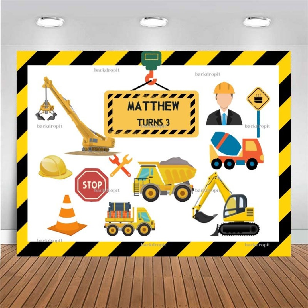 Customized Birthday Backdrop - Construction, Personalized Banner ...