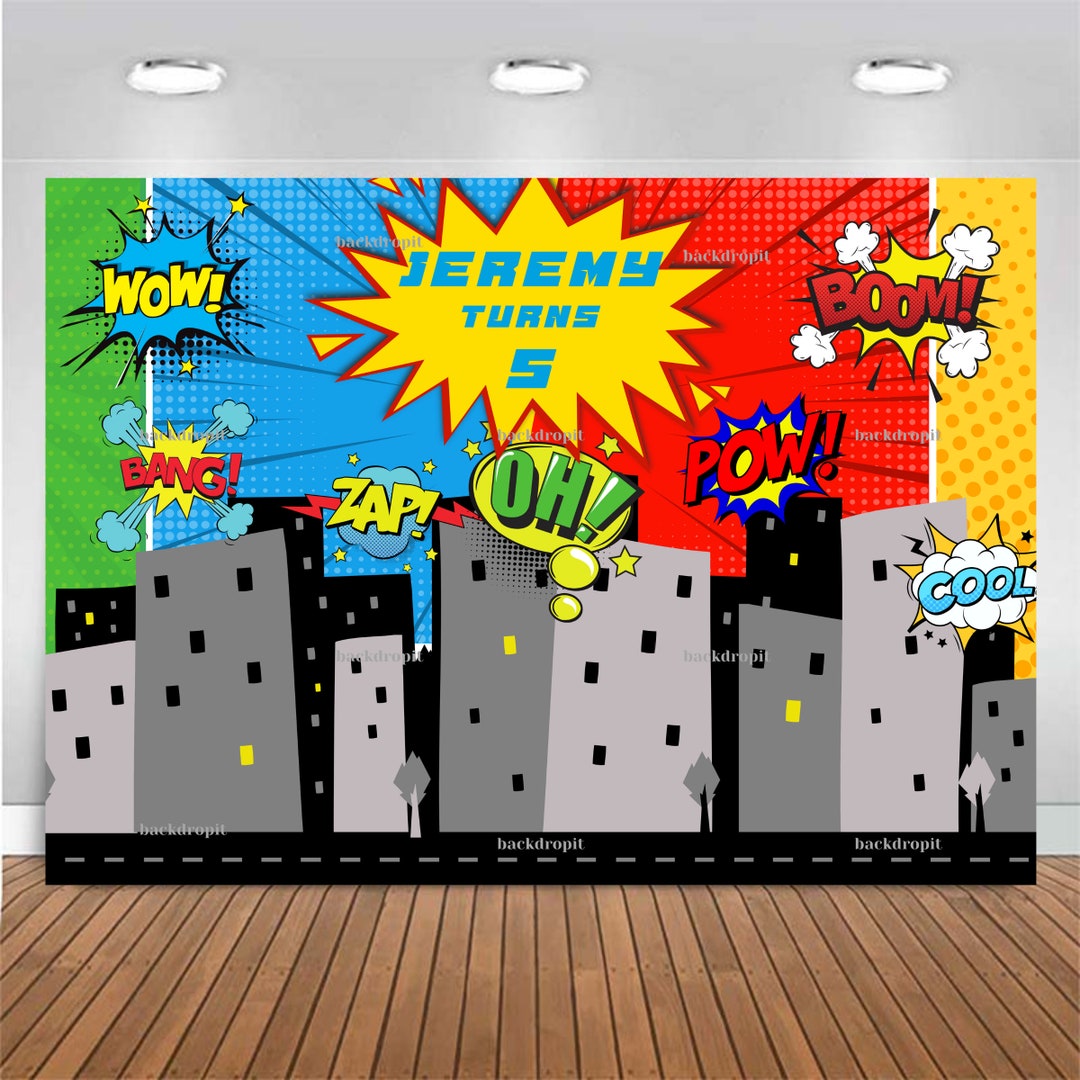 Customized Birthday Backdrop - Cityscape Superhero, Personalized Banner ...