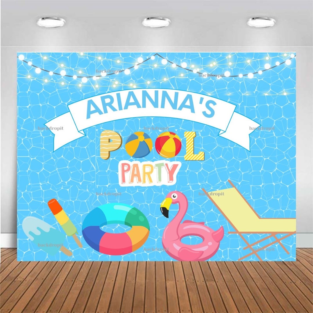 Customized Birthday Backdrop - Pool Party, Personalized Banner, Themed ...