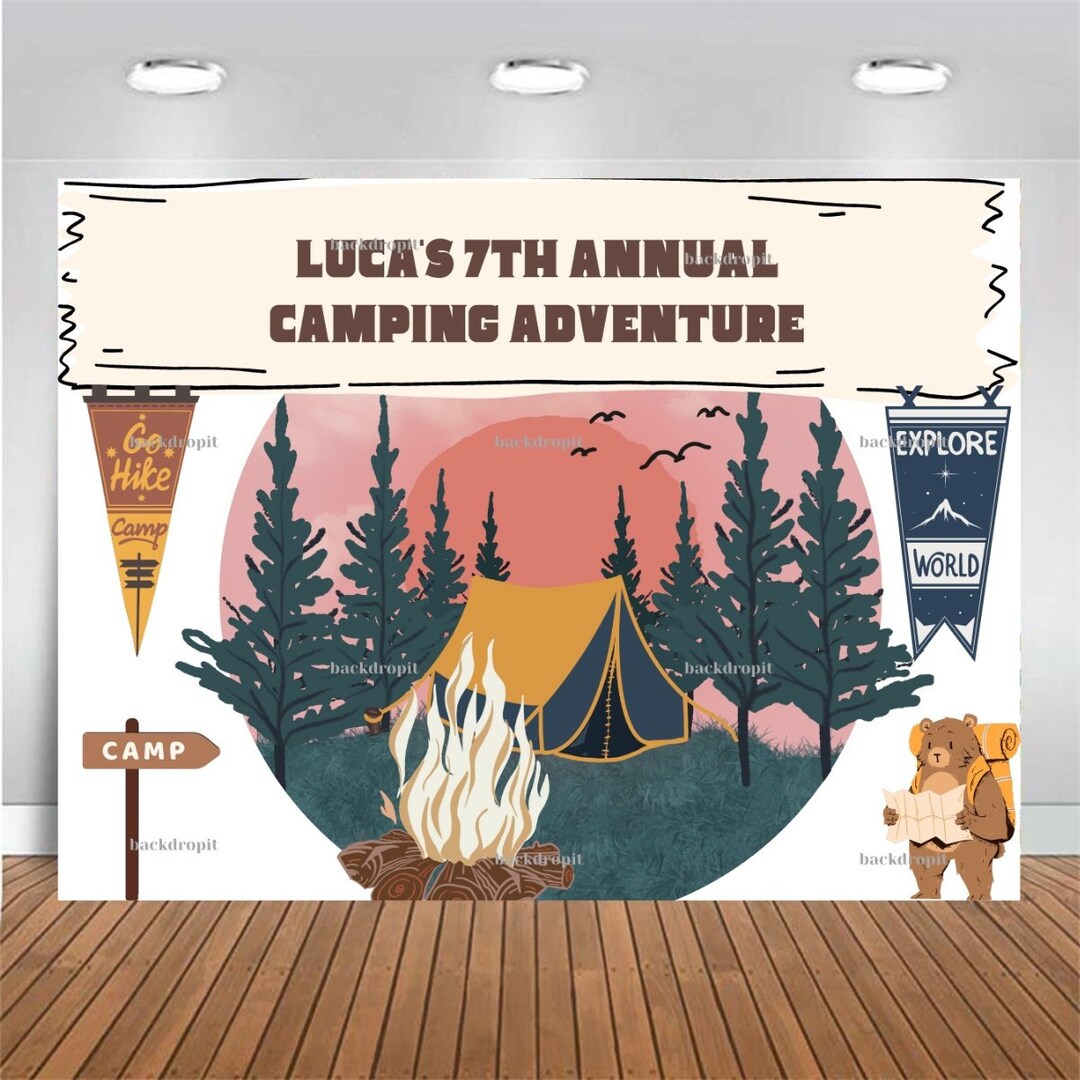 Customized Birthday Backdrop - Camping and Hiking, Personalized Banner ...