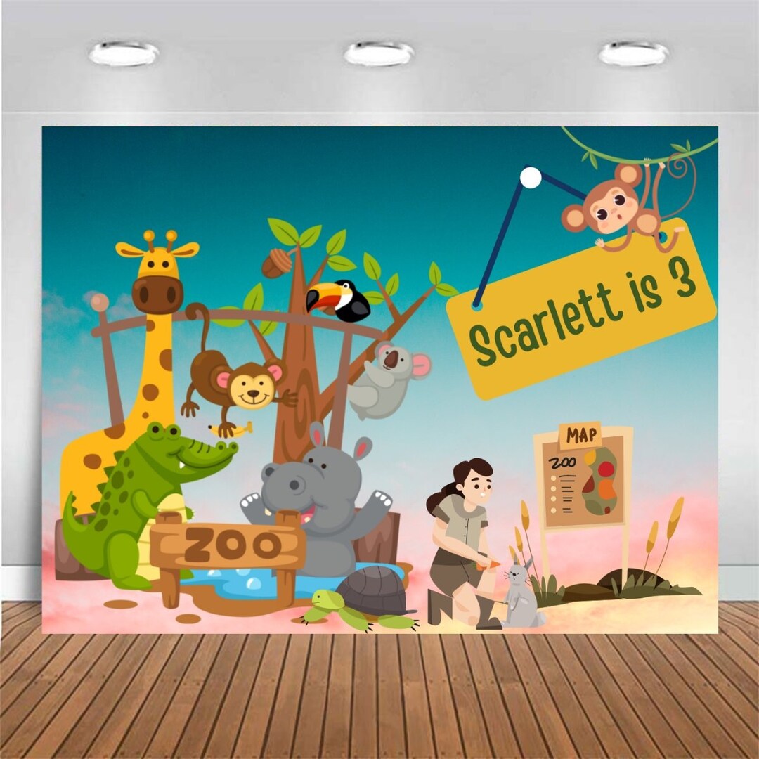Customized Birthday Backdrop - Zoo, Personalized Banner, Themed Party ...