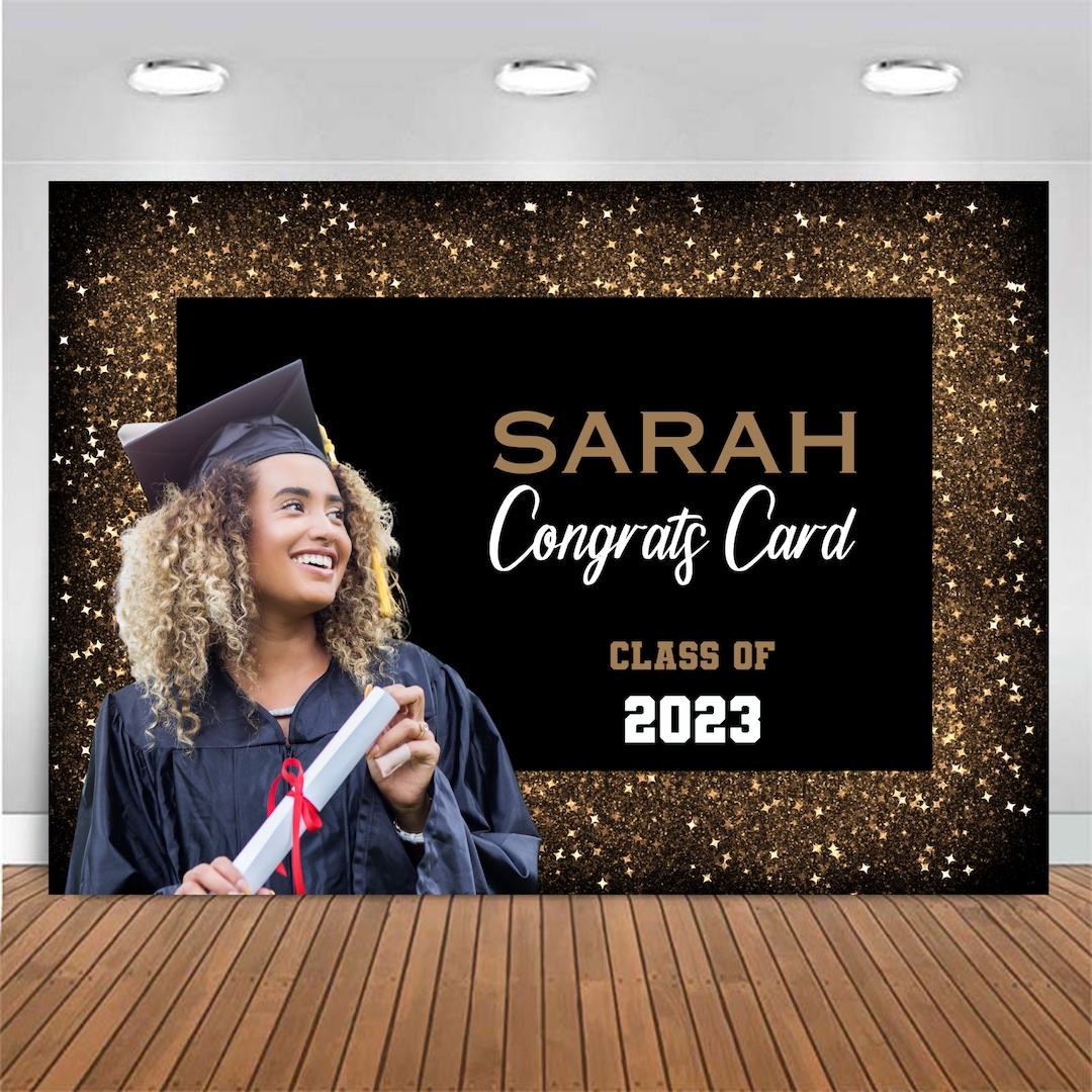 Customized Graduation Backdrop - Black and Gold Graduation Banner With ...