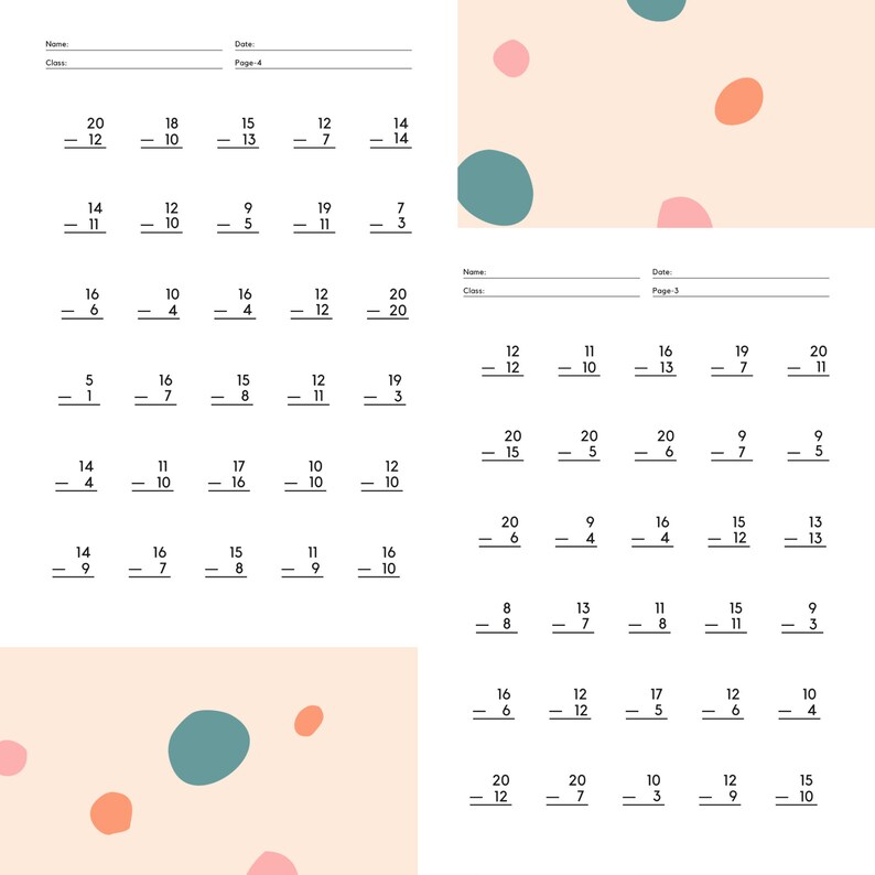 Subtraction Worksheets. 10 Printable Worksheets. Numbers 1-20. - Etsy