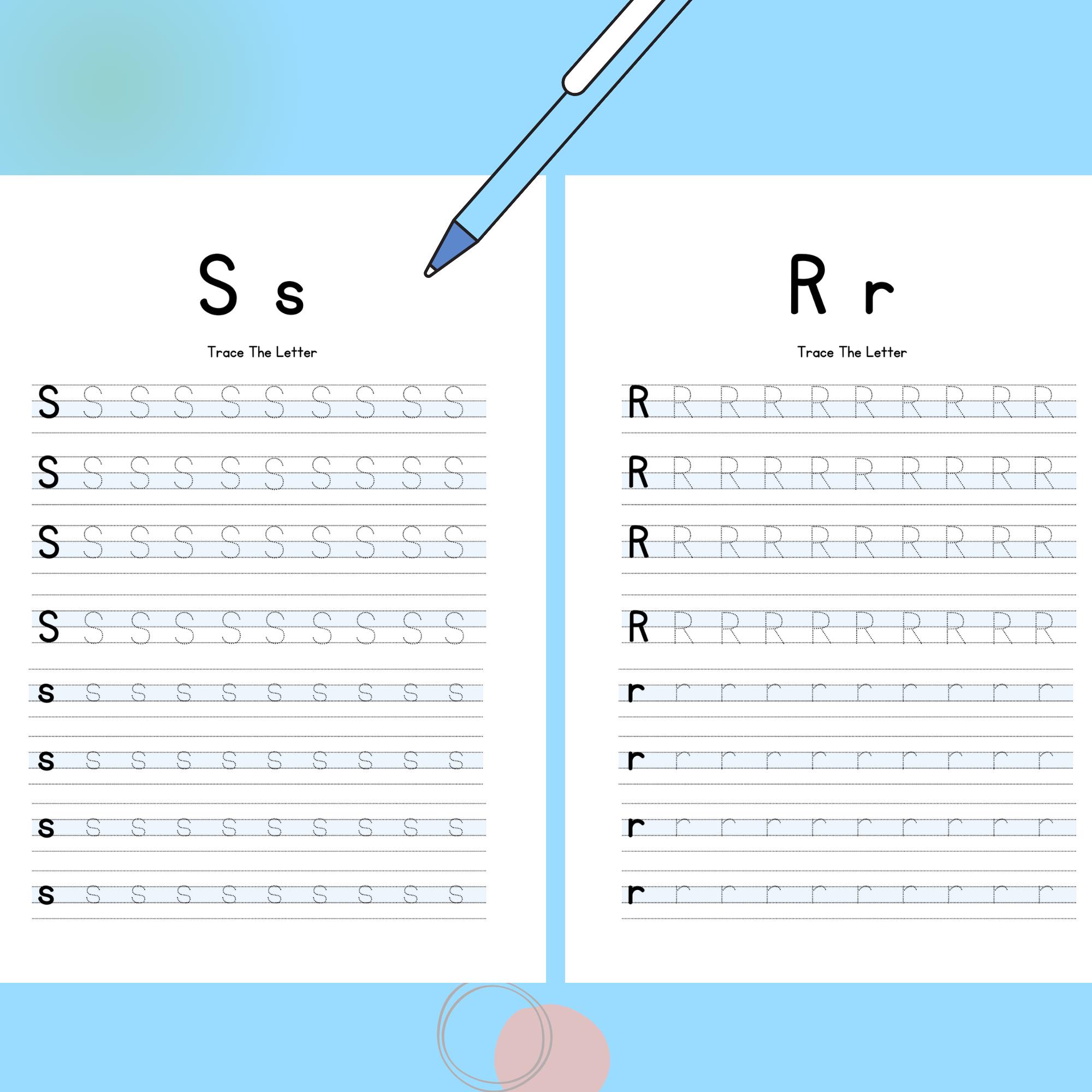 26 Upper & Lowercase Alphabet Letter Tracing Printable Worksheets ...