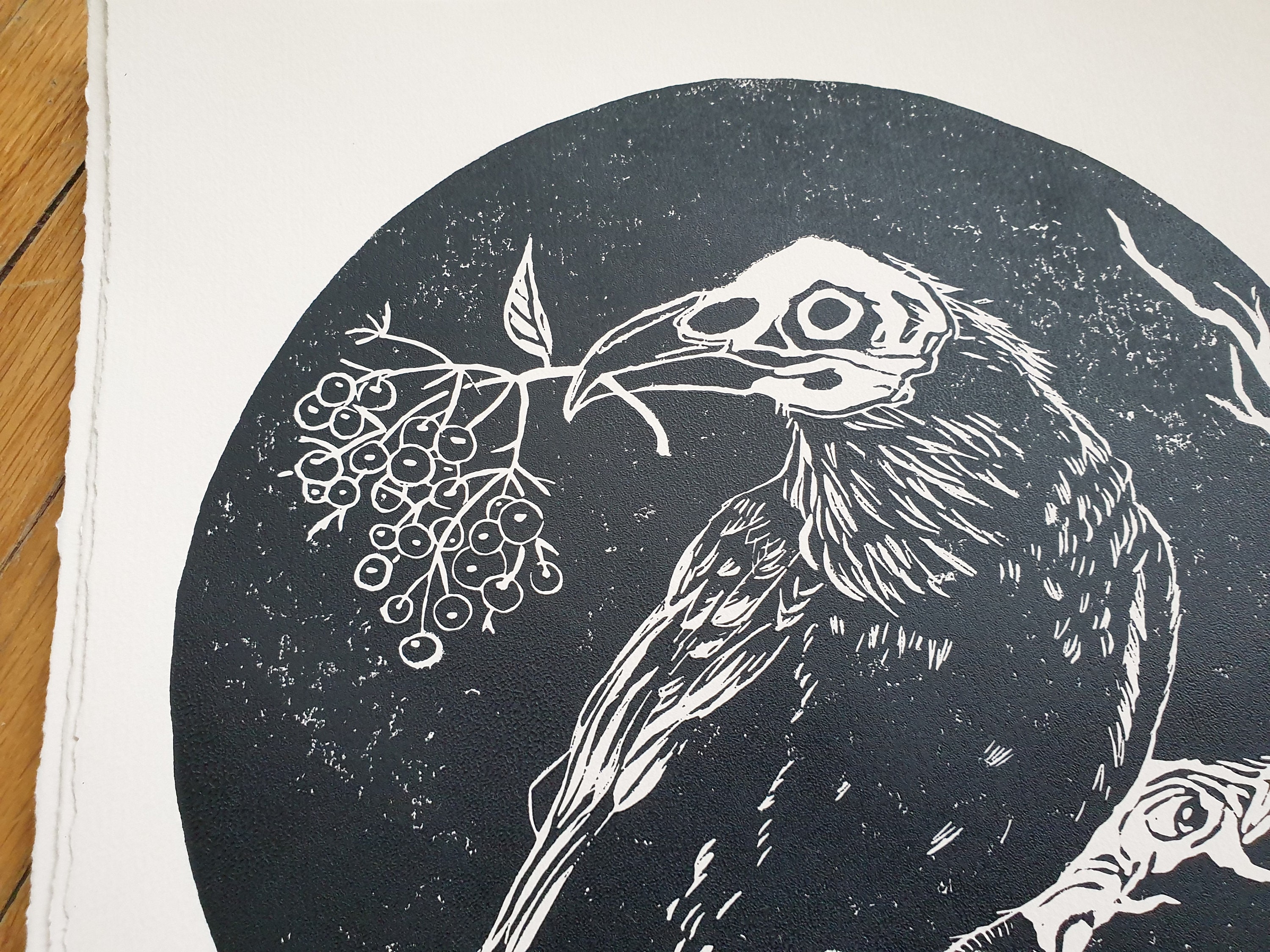 Offerings Lino Print / Raven Skull Art / Original Unframed Block Print ...