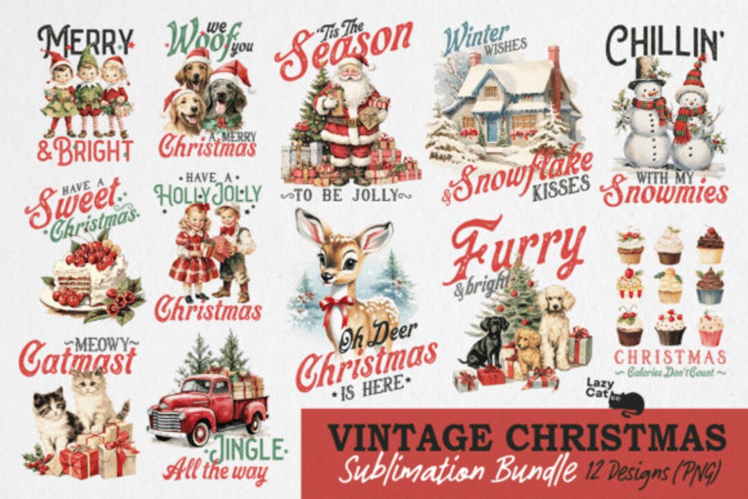 Vintage Christmas PNG Sublimation Package Noel Digital - Etsy