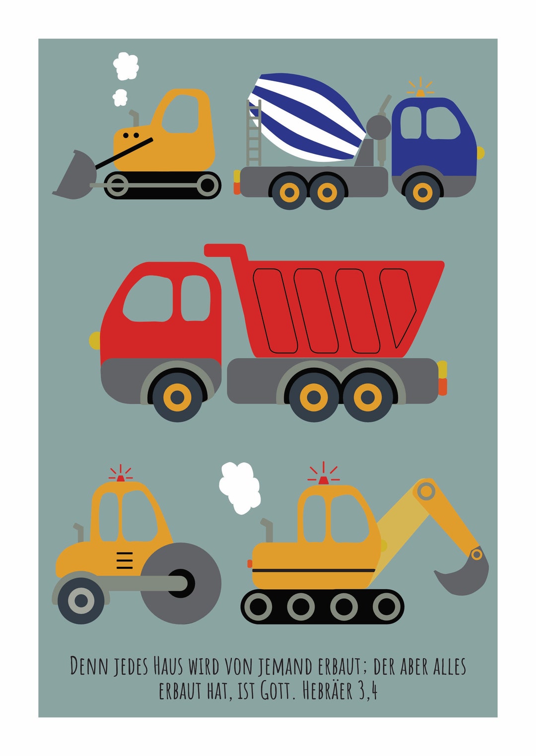 Construction Machinery Poster, Children's Room Poster Excavator ...