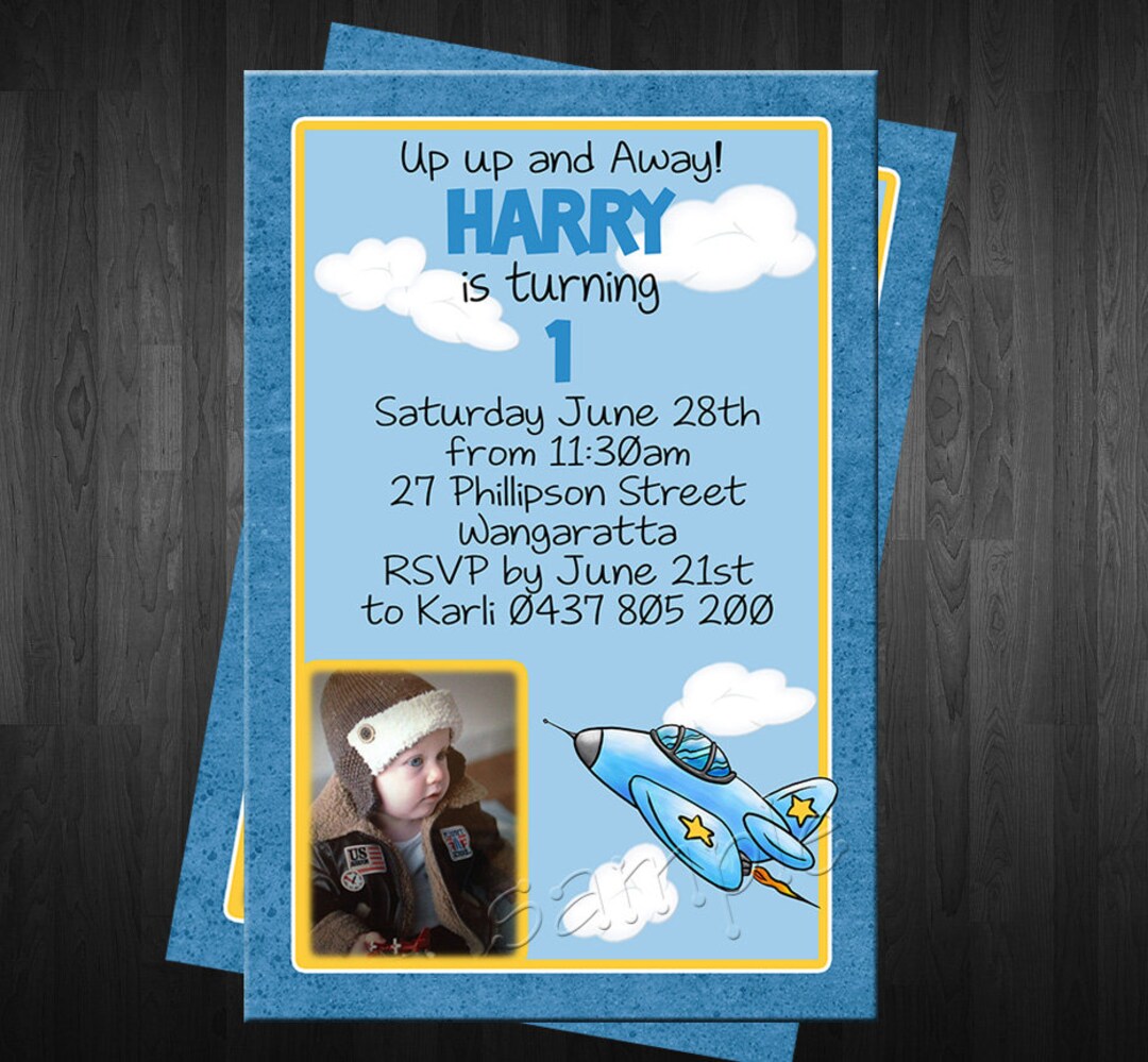 Plane Birthday Invitation With Photo Birthday Invite Digital File ...