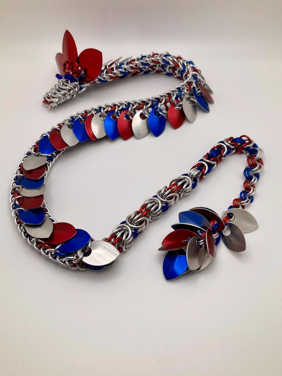 Red, Silver, and Blue Chain Maille Dragon Sculpture - Etsy