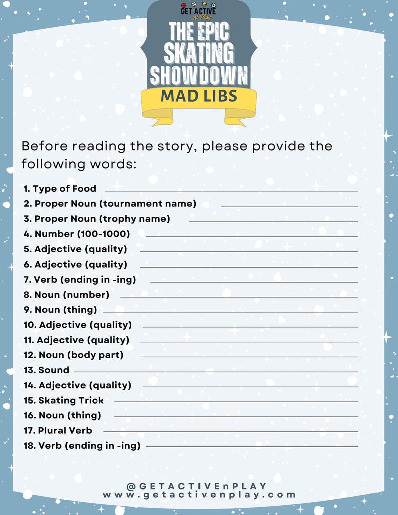 Get Active Mad Libs - the Epic Skating Showdown (2/5) - Etsy