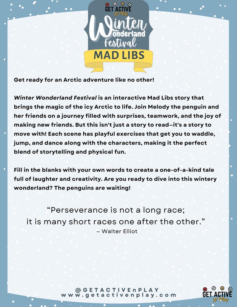 Get Active Mad Libs - Winter Wonderland Festival (1/5) - Etsy