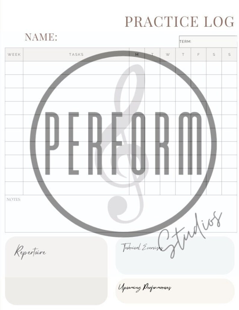 Music Practice Log Printable | Music Assignment | Piano Voice Guitar ...