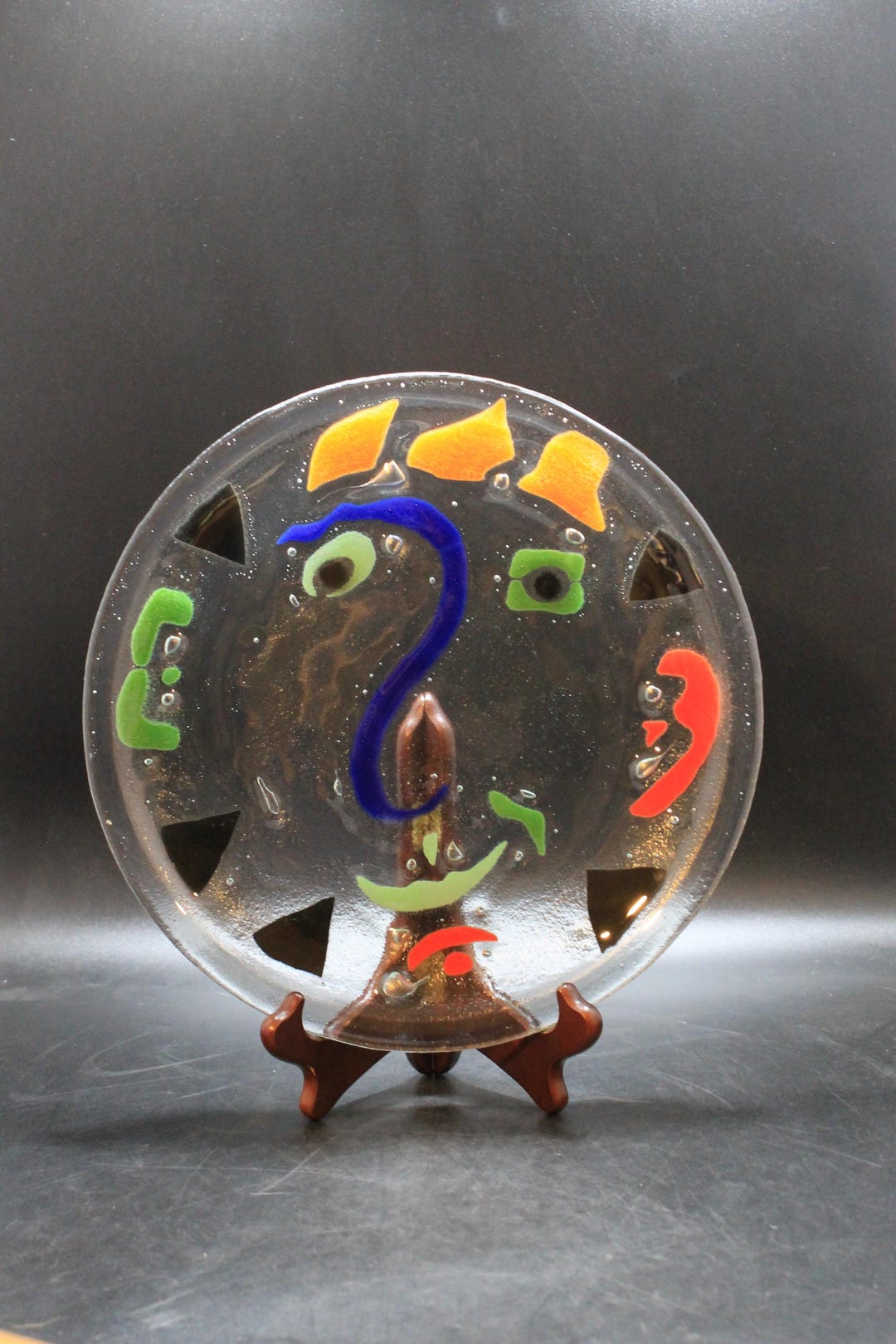Rare Travis Fused Abstract Glass Smiling Face Platter-signed - Etsy