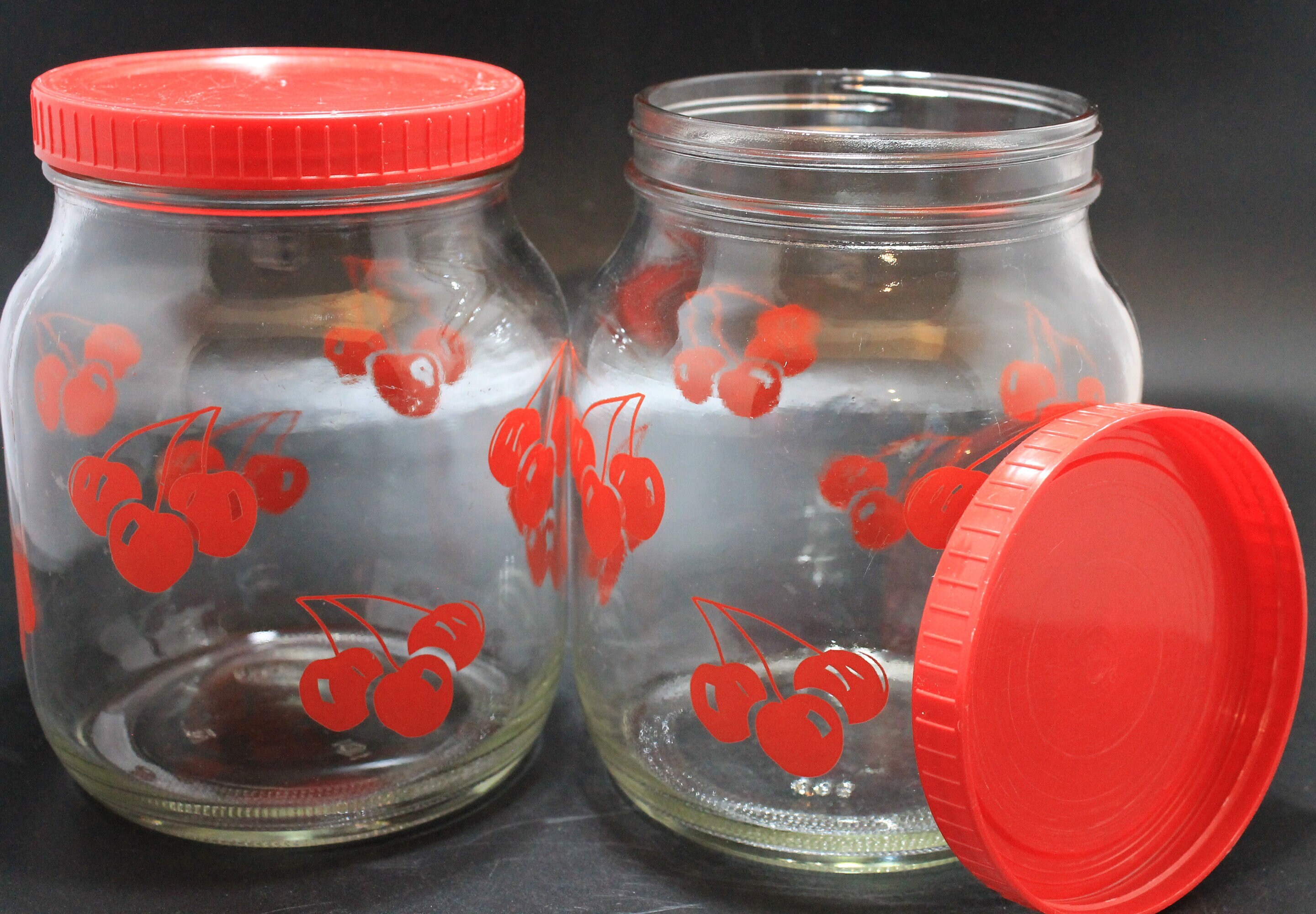 Red Cherry Glass Jars-set of 2 - Etsy