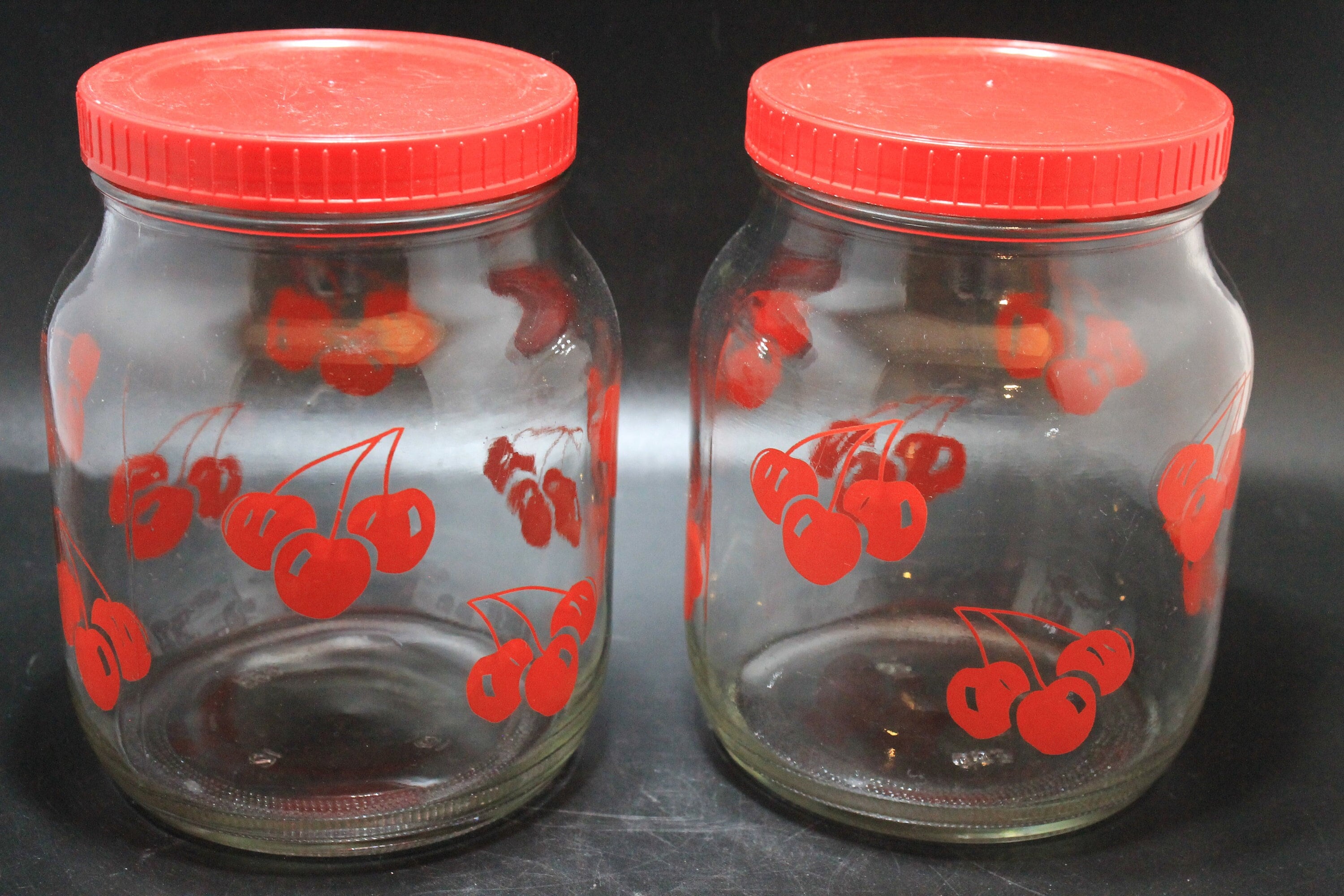 Red Cherry Glass Jars-set of 2 - Etsy