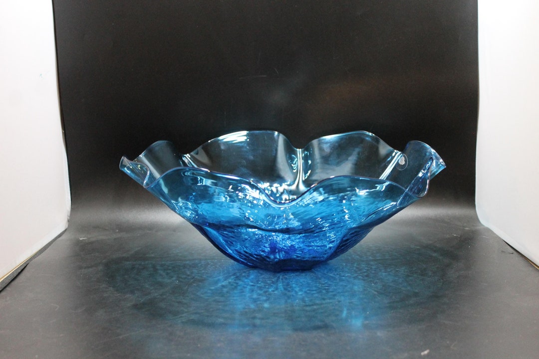 Large Blenko Fluted Blue Glass Bowl - Etsy