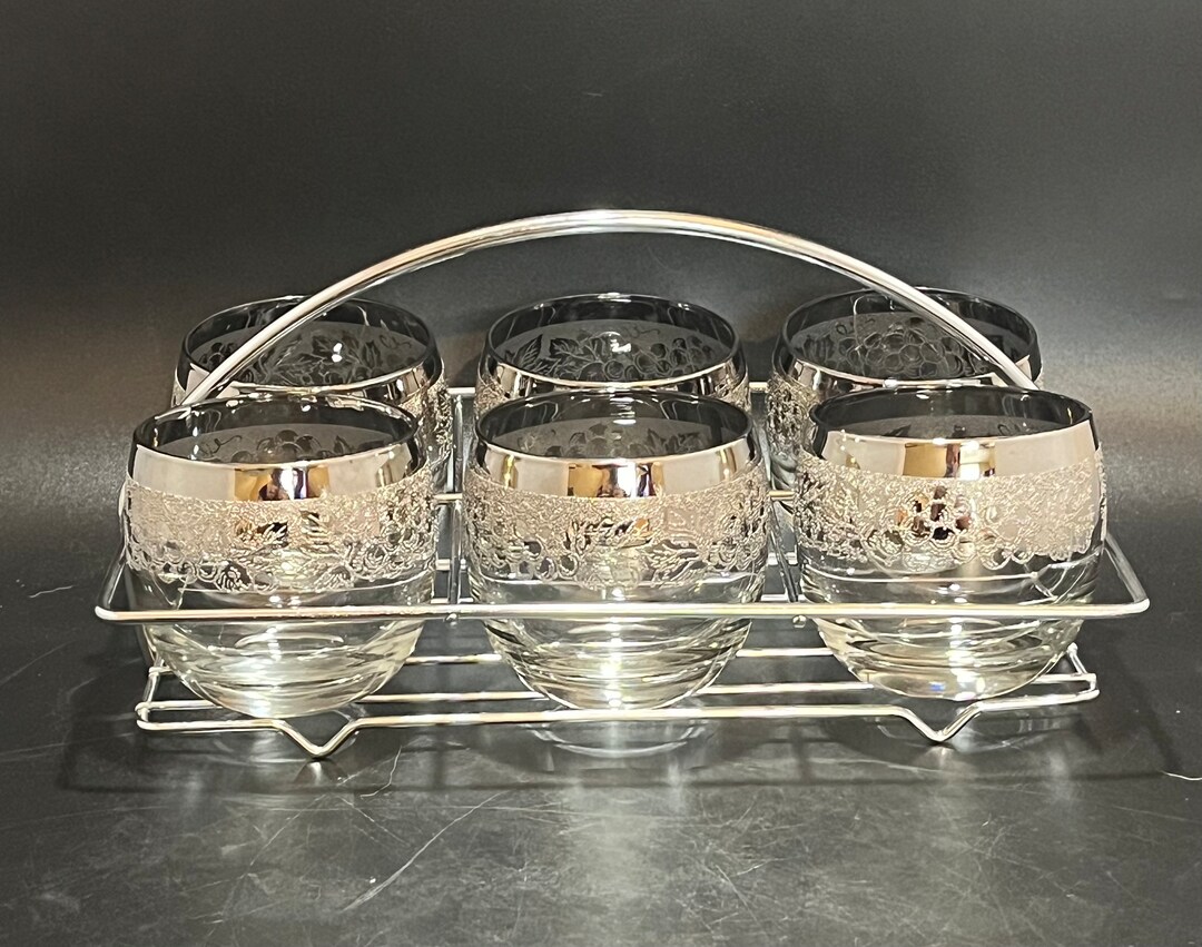 Mid Century Roly Poly Lowball Glasses With Metal Carrier 7 Piece Set - Etsy