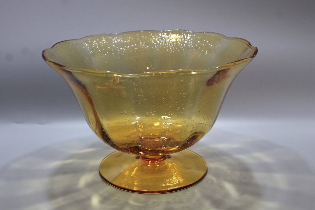 Amber Bubble Glass Pedestal Bowl With Scalloped Rim - Etsy