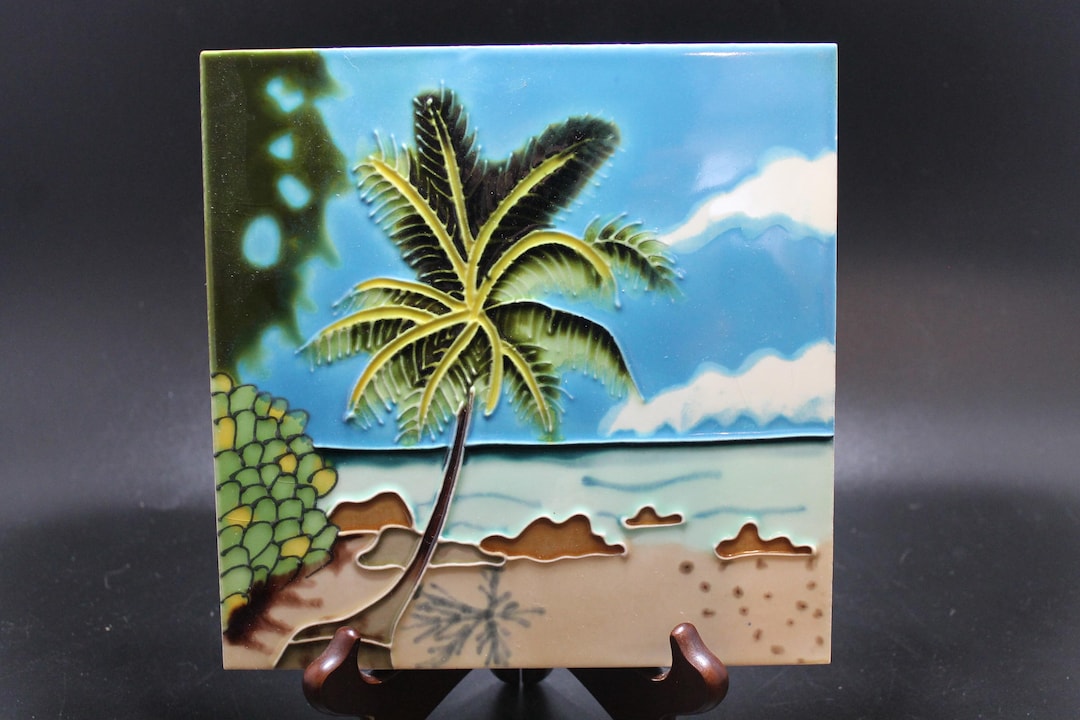 Palm Tree Beach Ceramic Tile - Etsy