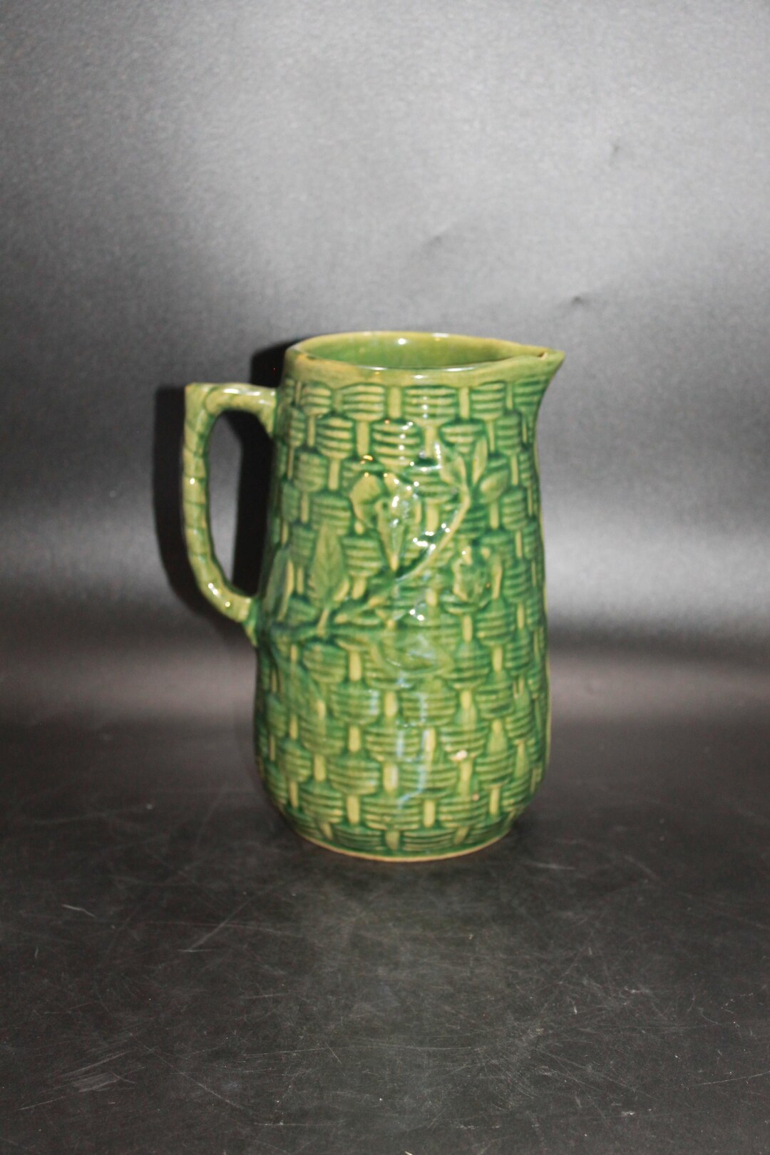 1900-1920 Brush Mccoy Green Stoneware Basket Weave Morning Glory ...