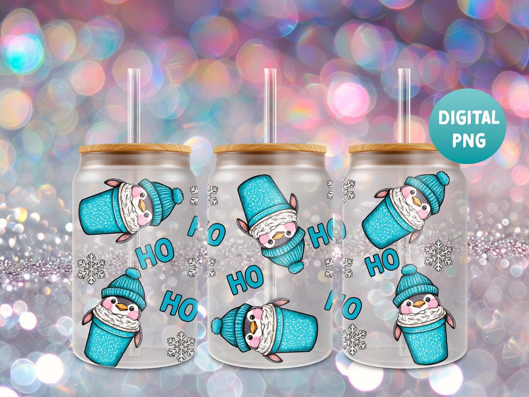 Cute Penguin Glass Can Wrap, 16 Oz Libbey Glass Can Wrap Sublimation ...