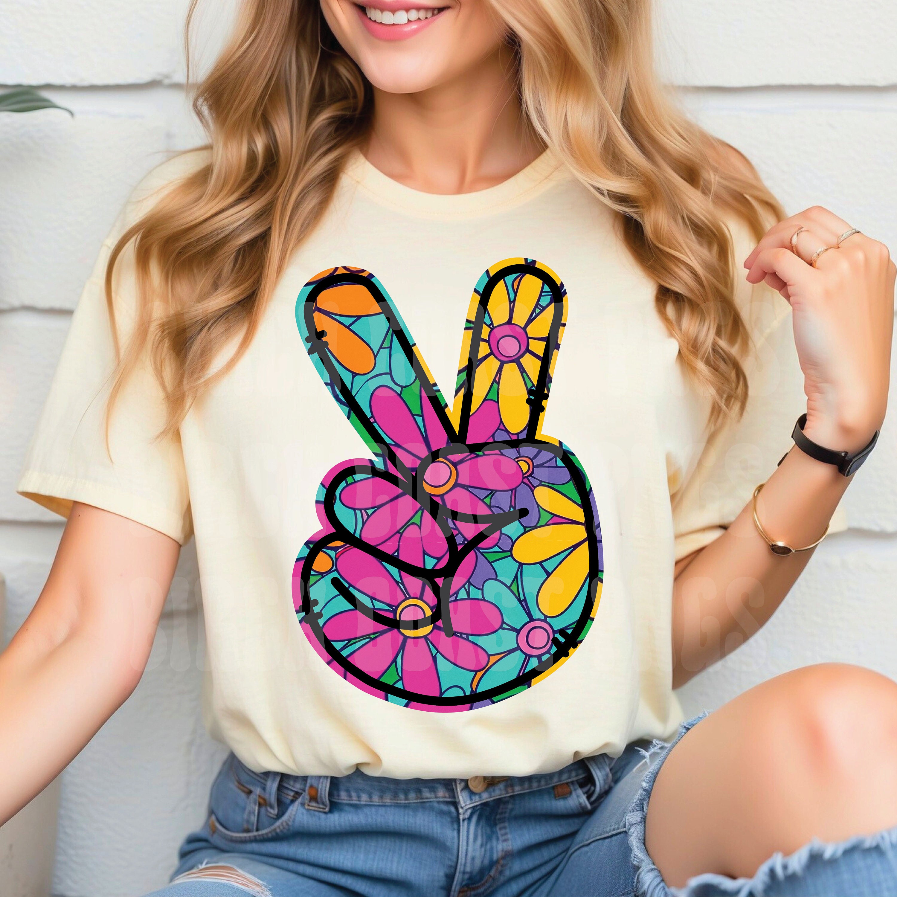 Floral Groovy Peace Sign Png, Peace Sign Shirt Design, Colorful ...