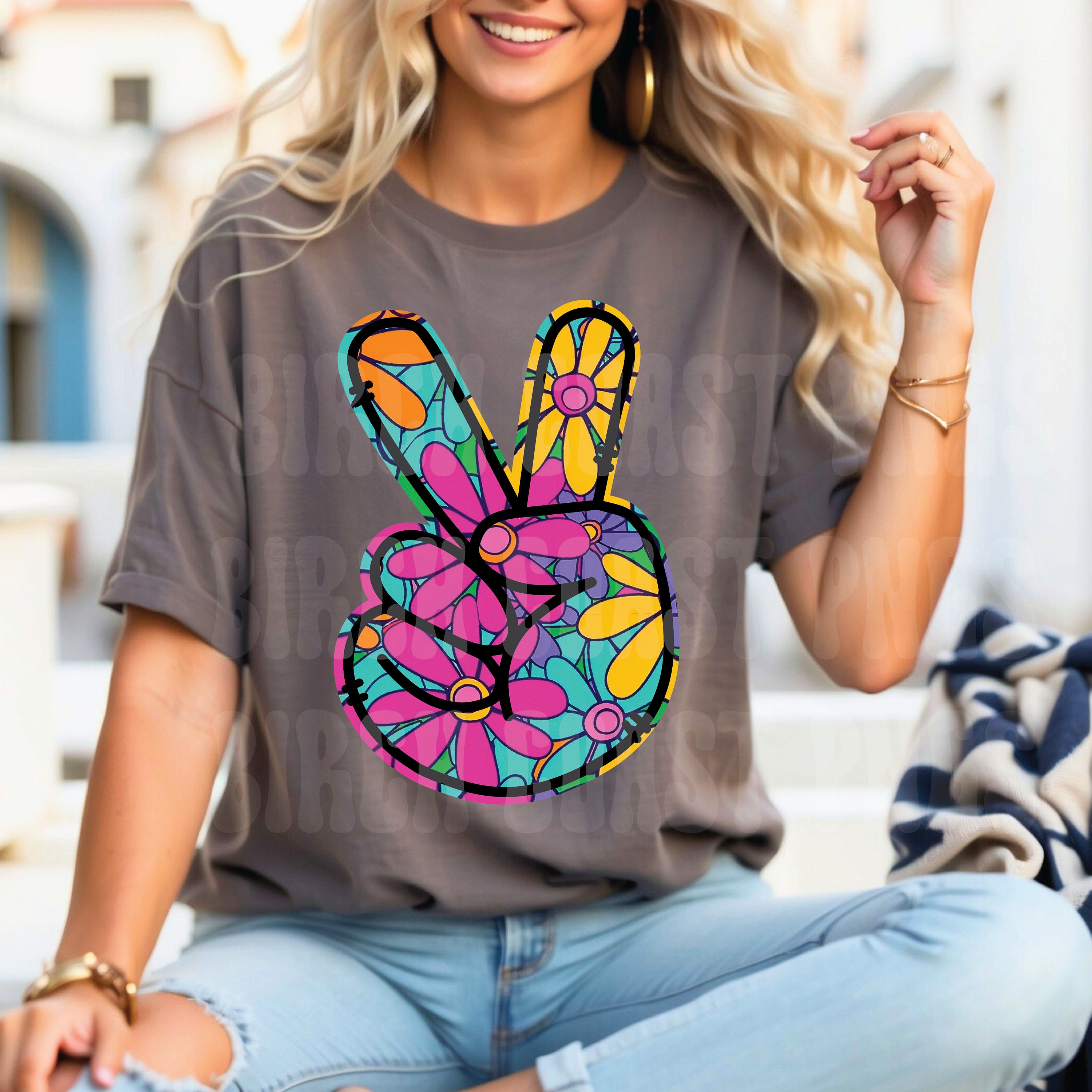 Floral Groovy Peace Sign Png, Peace Sign Shirt Design, Colorful ...