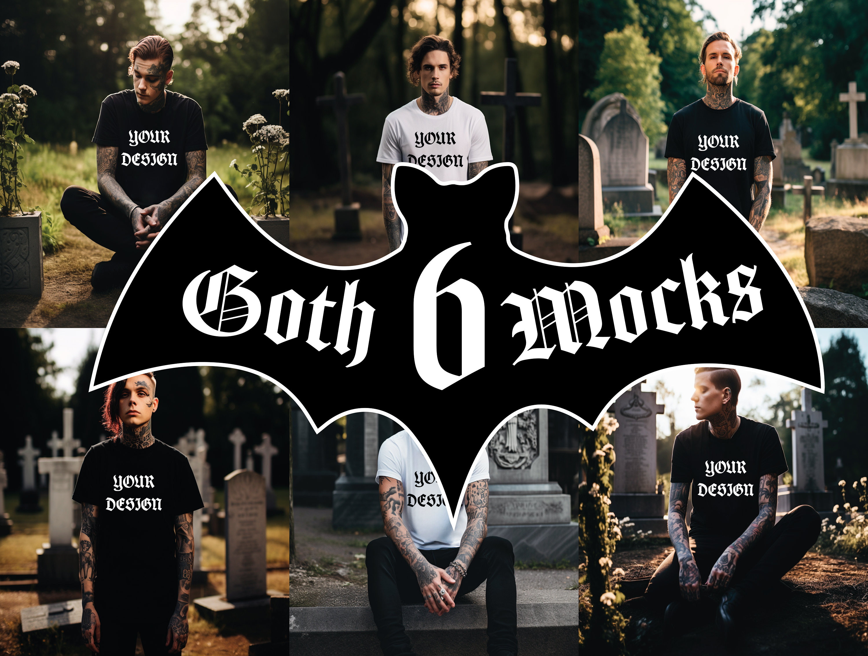 Gothic T Shirt Mockup Bundle, Gothic , Tattooed, Graveyard, Halloween ...