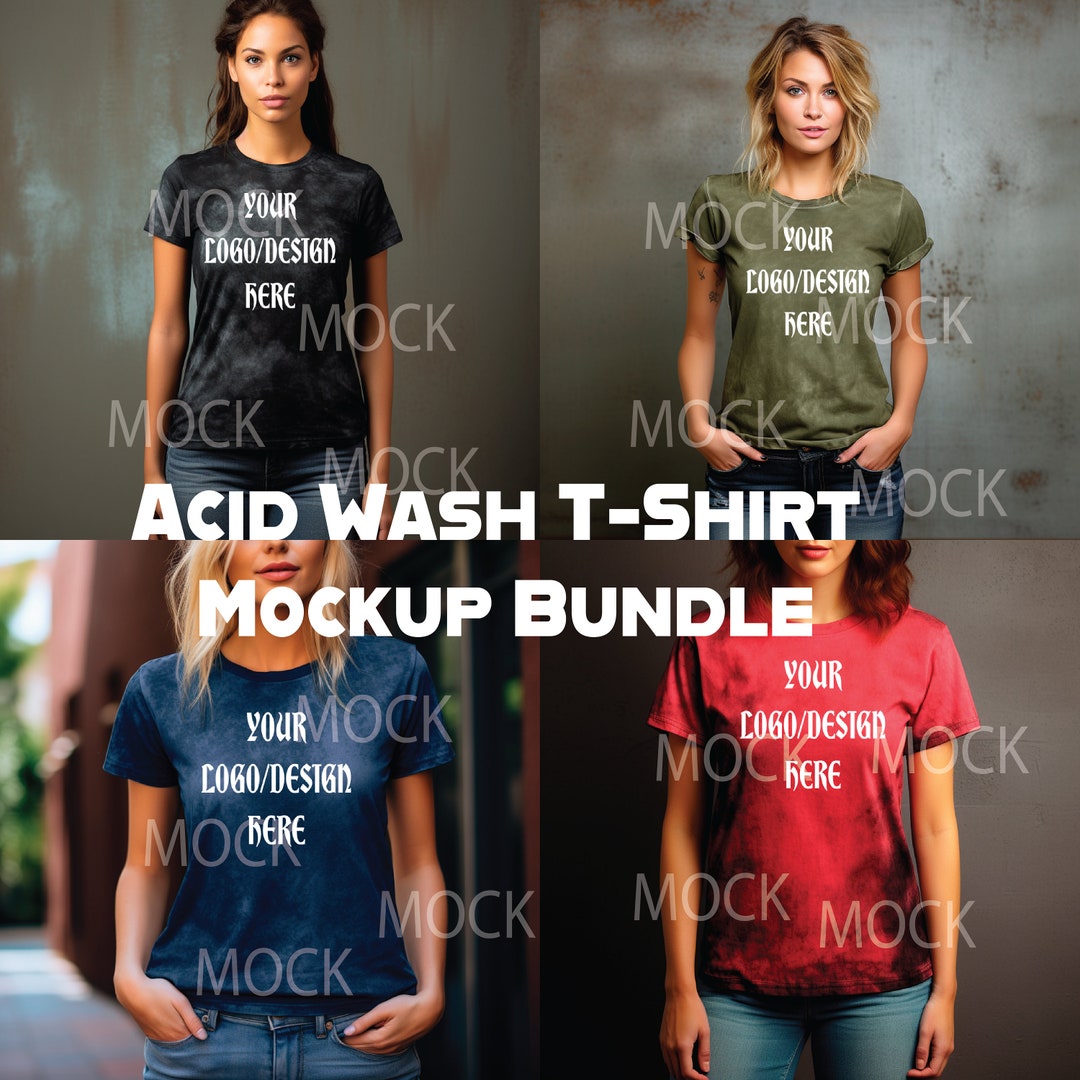 Women's Acid Wash T-shirt Mockups, Mineral Wash Mockups, Black Acid ...