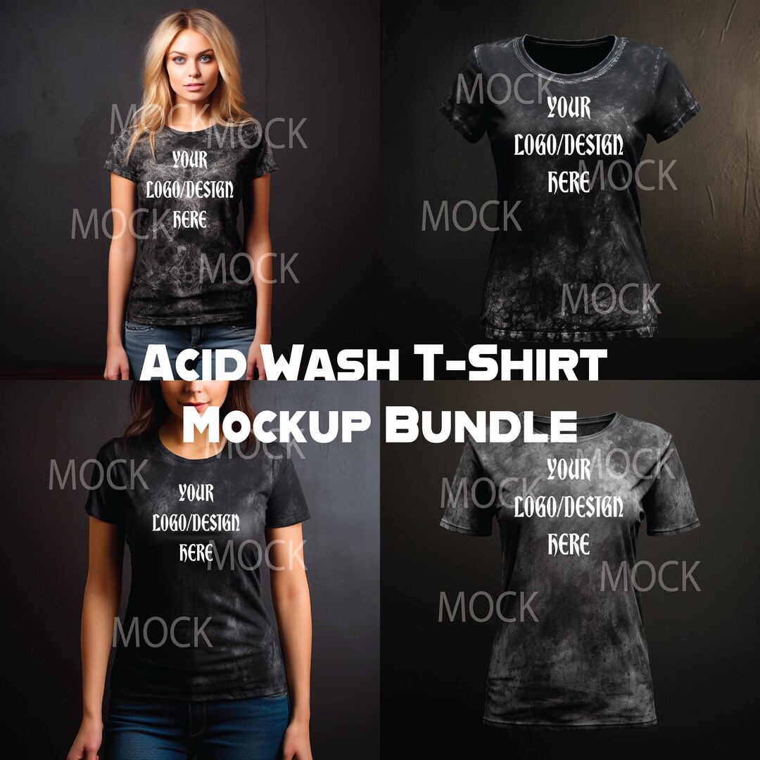 Women's Acid Wash T-shirt Mockups, Mineral Wash Mockups, Black Acid ...