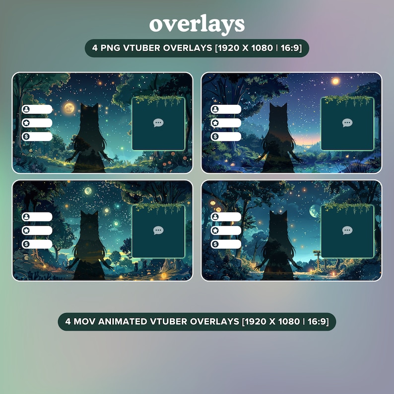 Green Blue Forest Night Sky Twitch Vtuber Overlay Set Animated & Static ...